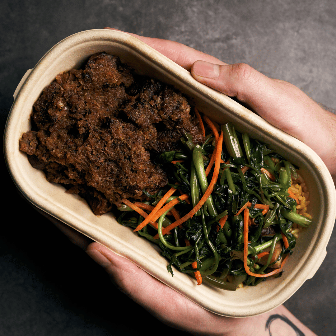 Padang Beef Rendang with Morning Glory, Brown Mushrooms & Shredded Car ...